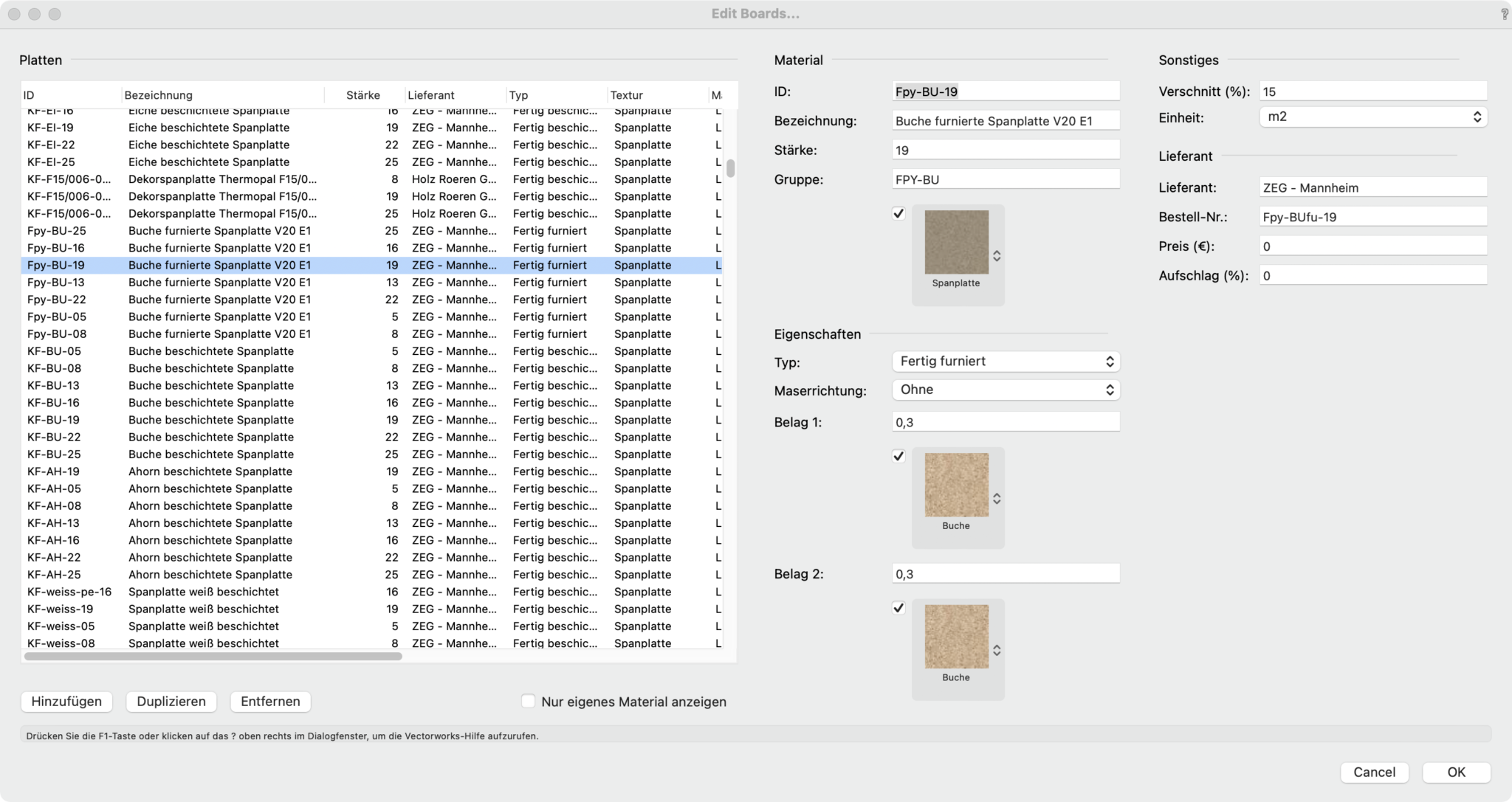 Wie kann ich die Materialdatenbank bearbeiten und neue Materialien ...